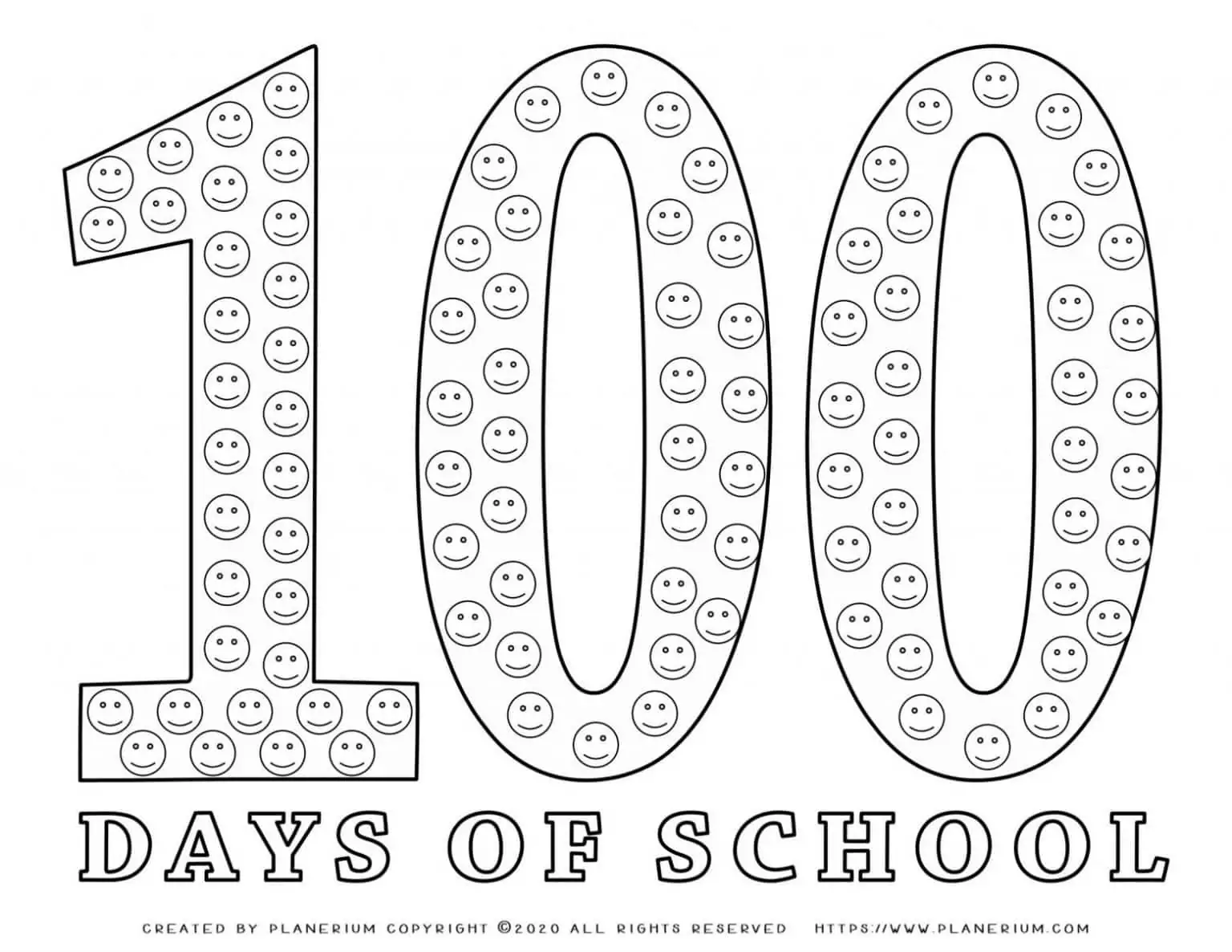 100 Days of School - Coloring Page - 100 Balloons | Planerium
