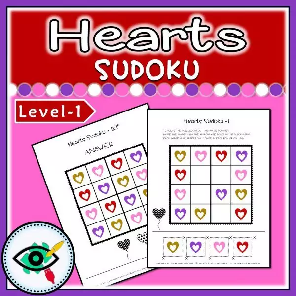 Valentine's Hearts Sudoku - K-2 Printable PDF