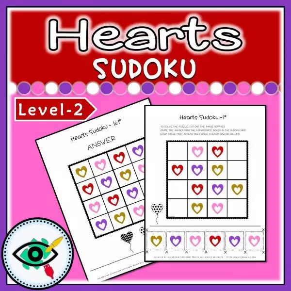 Valentine's Hearts Sudoku - K-2 Printable PDF