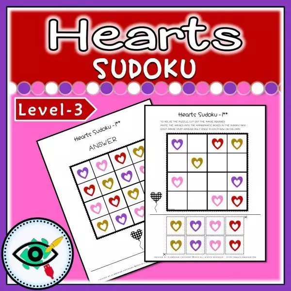 Valentine's Hearts Sudoku - K-2 Printable PDF