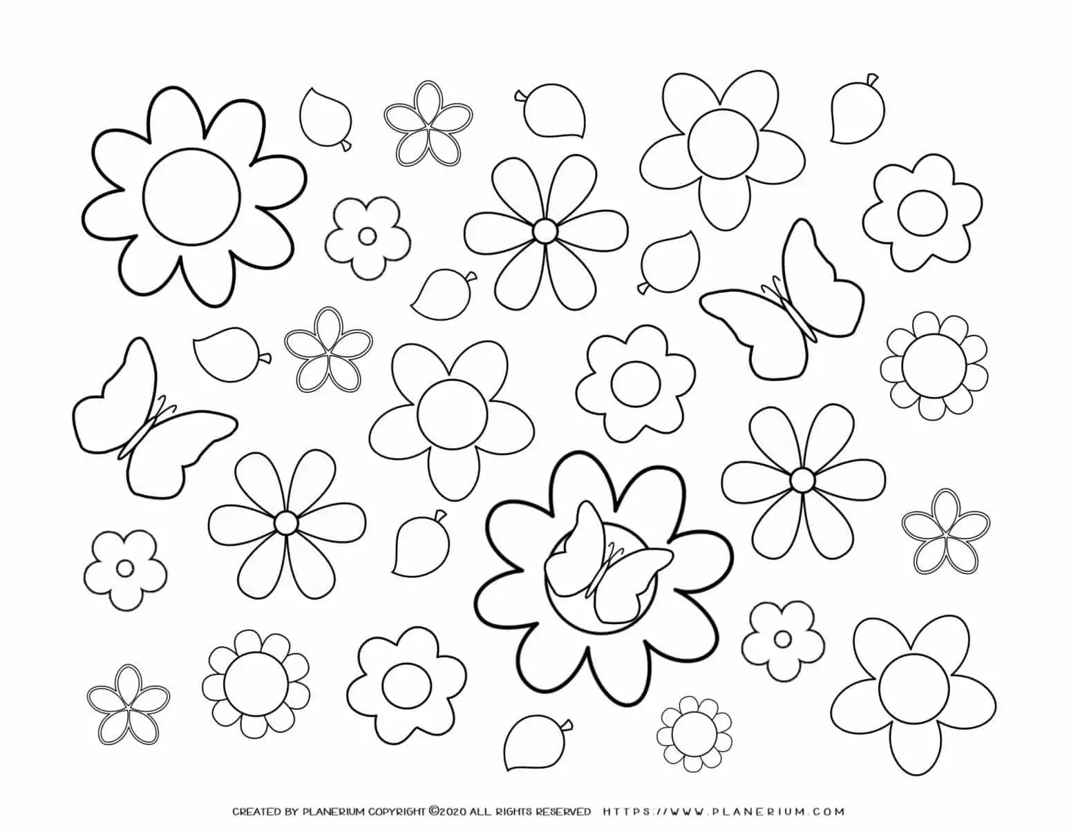 Spring Flowers and Butterflies Coloring Page for Fine Motor