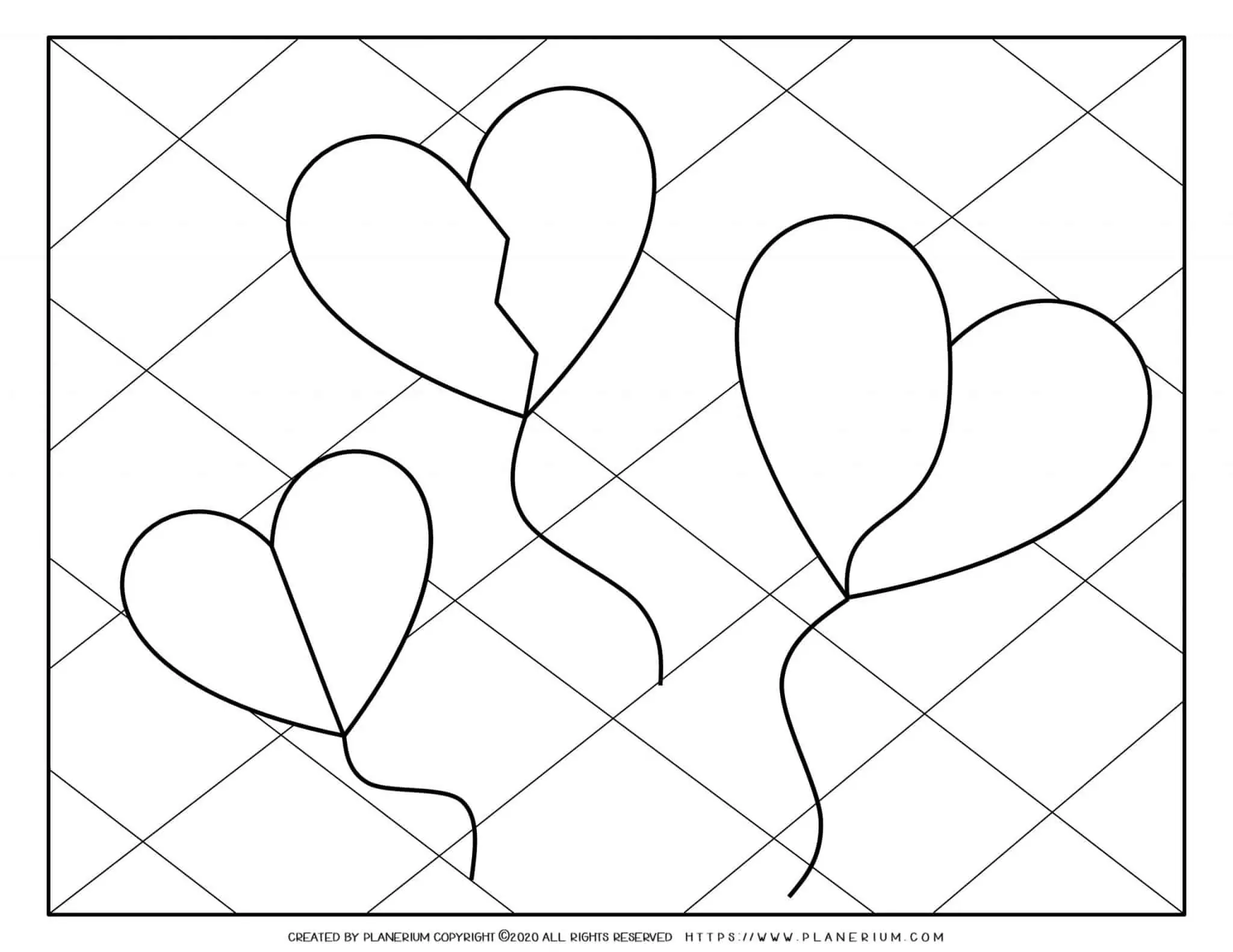 Valentines Day Coloring Page - Broken Hearts Balloons | Planerium