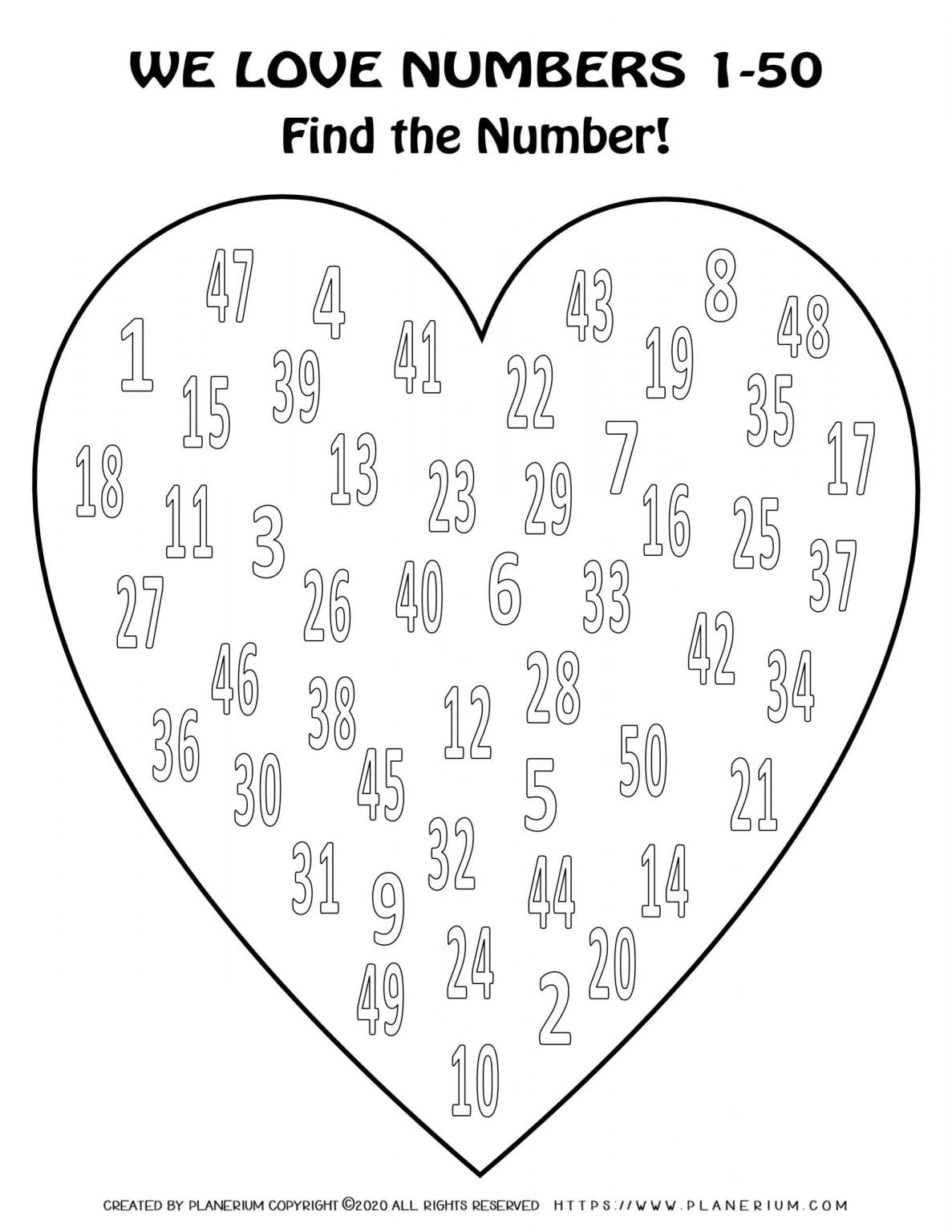 Heart Numbers 1-50 - Fun Math Heart Coloring Page