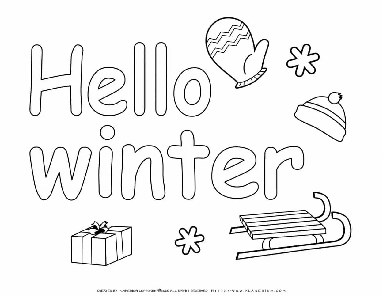 Hello Winter Coloring Page - Free Printable for Kids