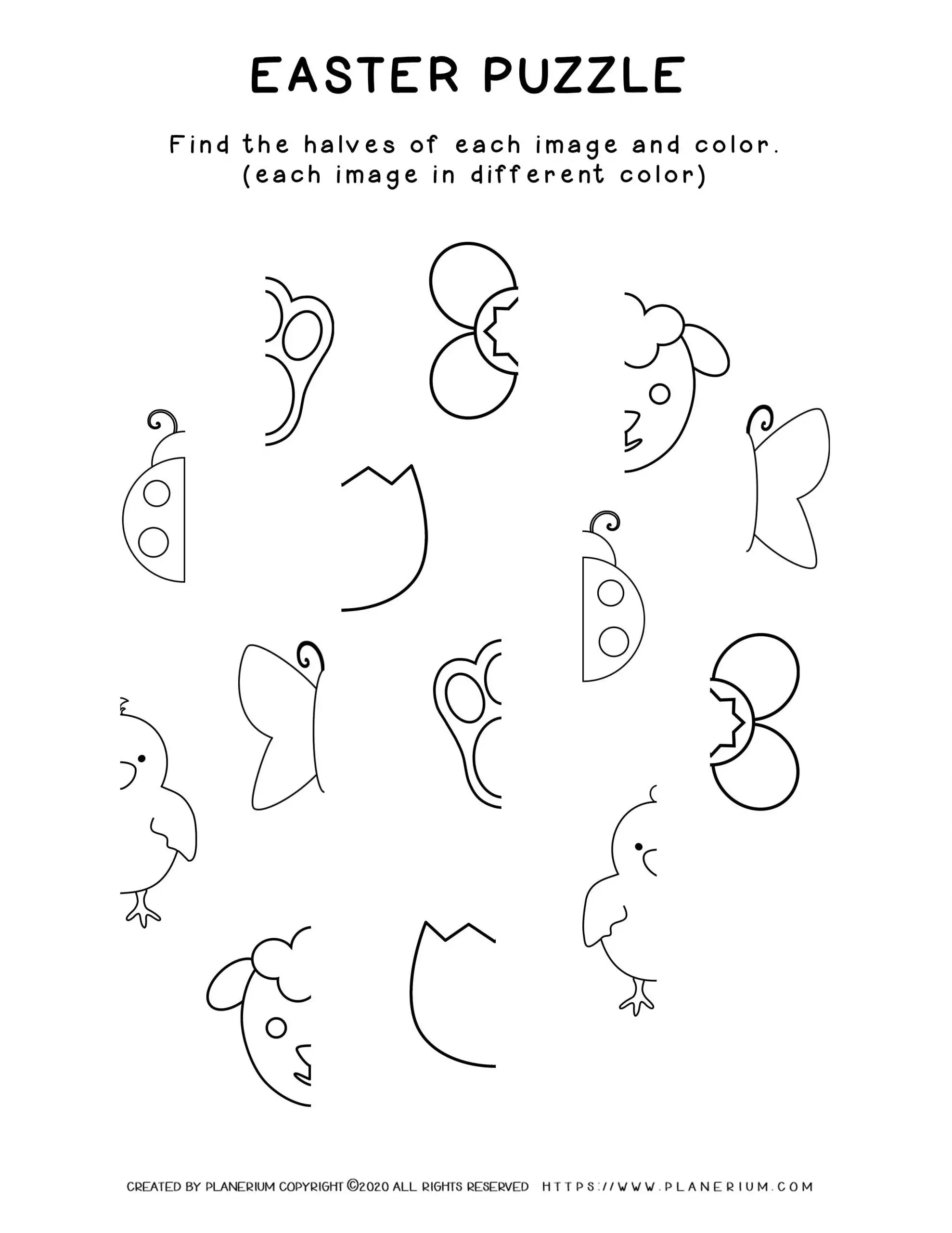 Easter Worksheets - Image Puzzle Matching Halves | Planerium
