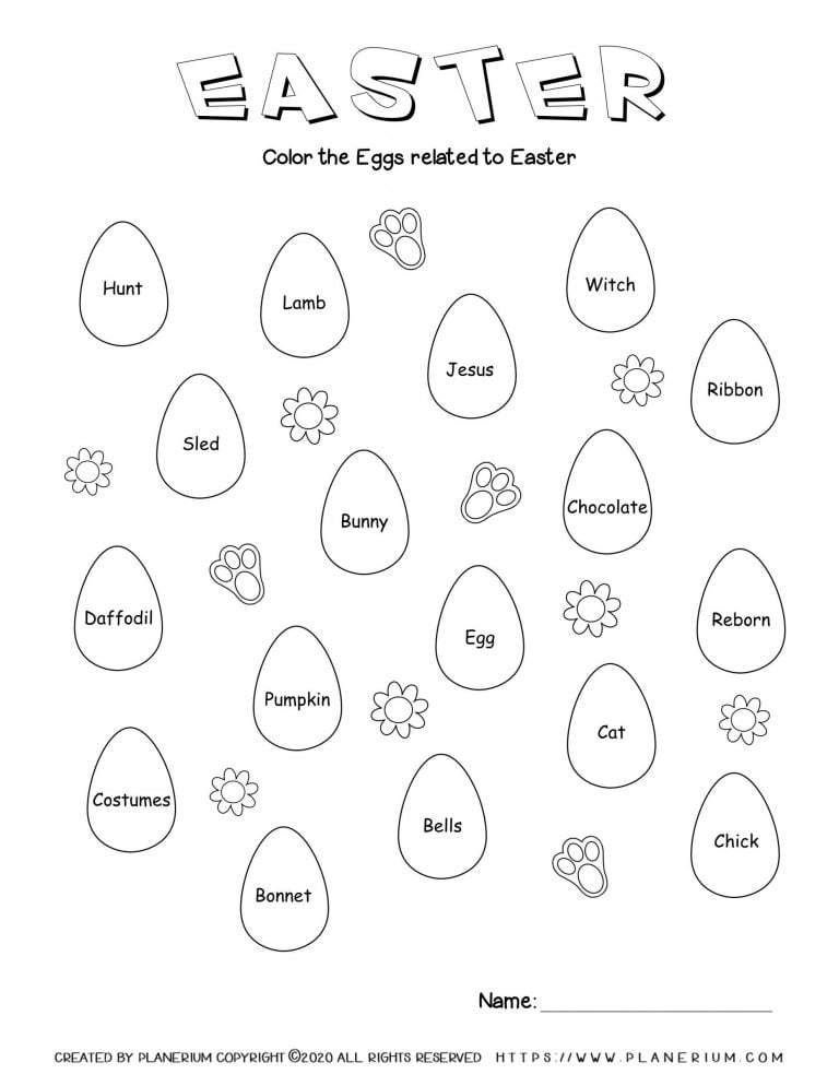 Color Eggs with Easter Words: Free Printable Worksheet