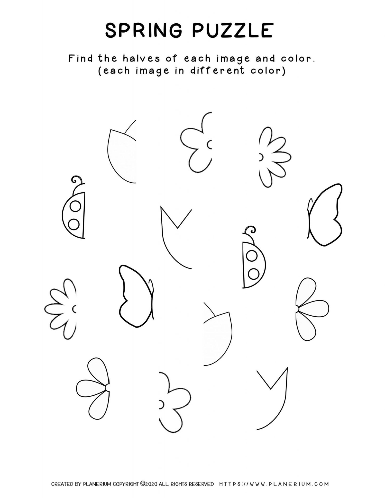 Spring Puzzle Images Halves: Butterfly & Flower Fun