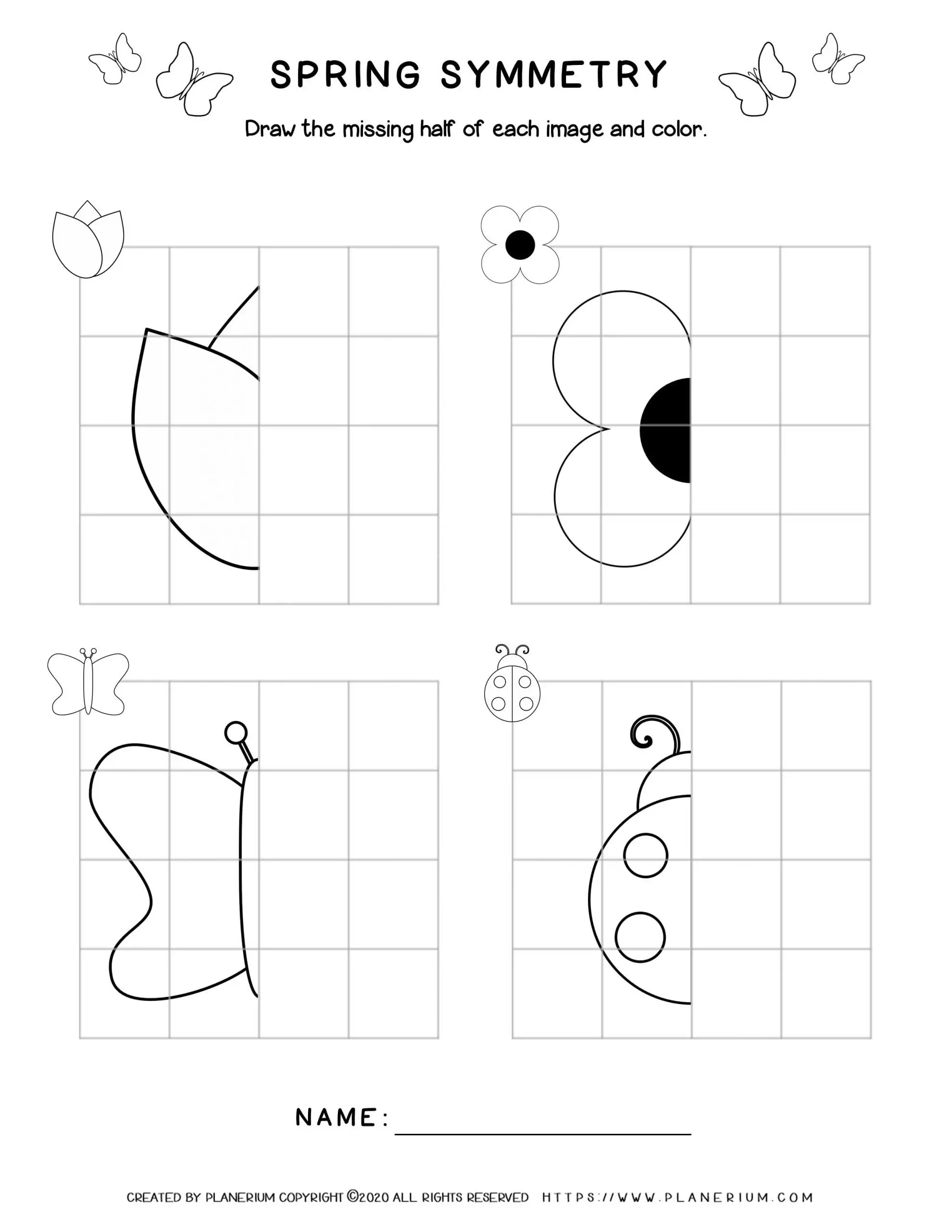 Spring Symmetry Worksheets: Butterflies, Flowers & Eggs