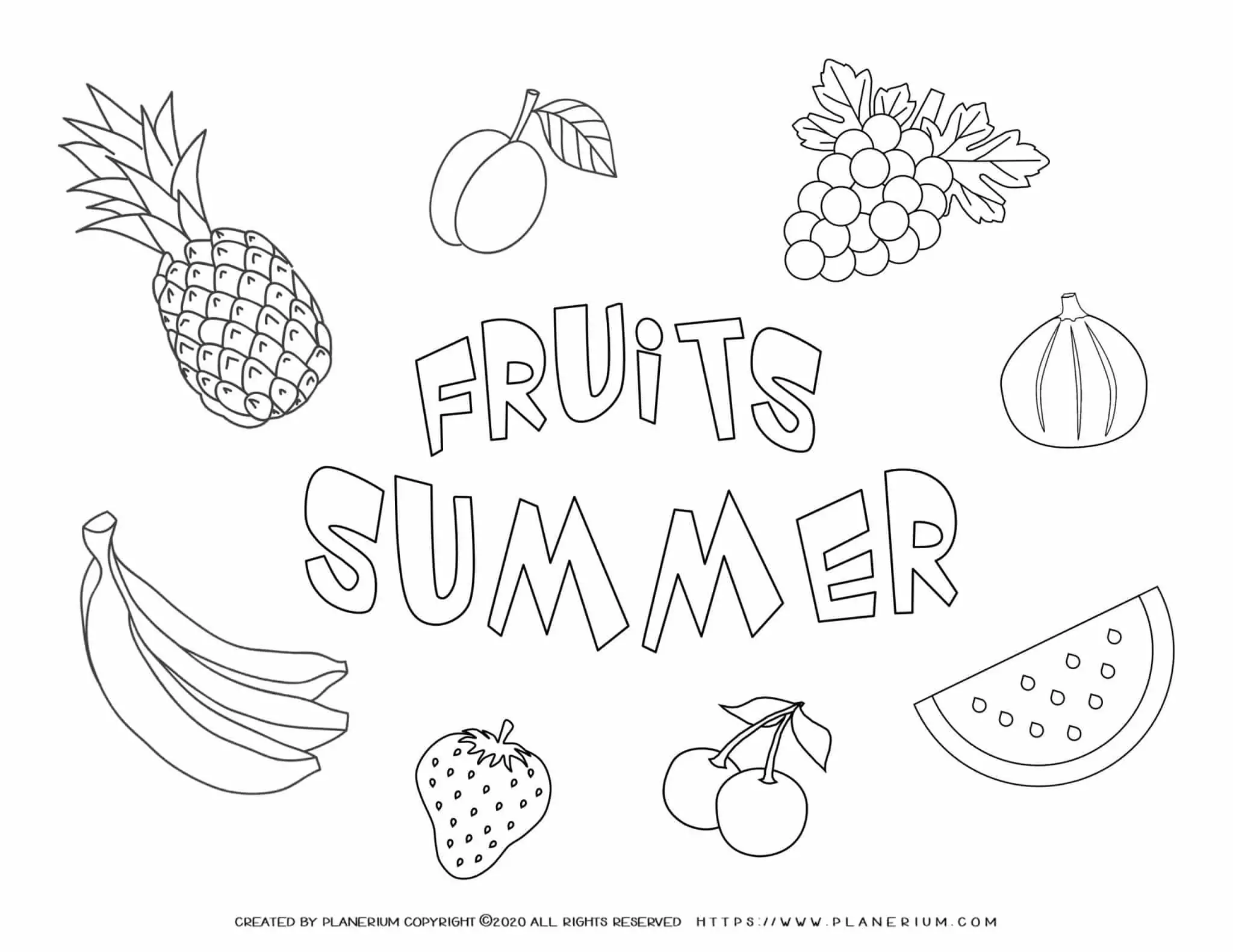 Free Summer Fruits Coloring Page for Kids