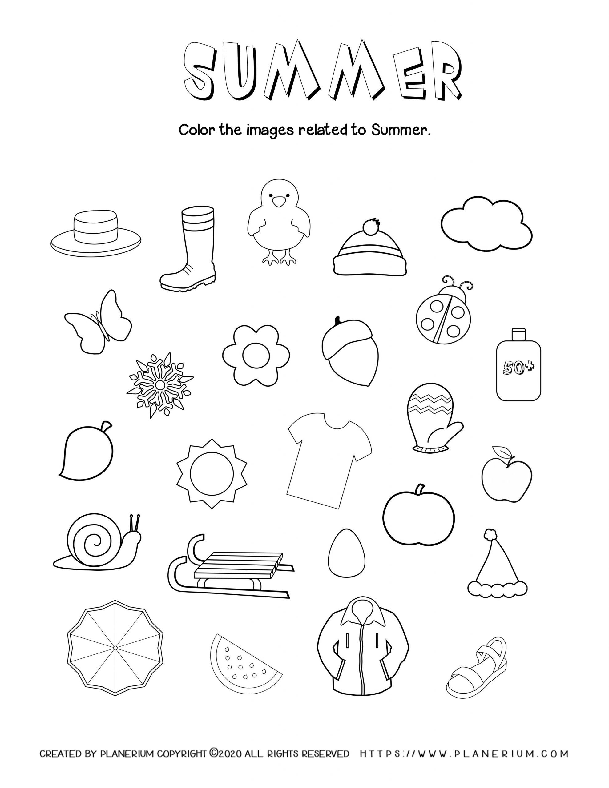 Summer Worksheet Summer Related Items Planerium