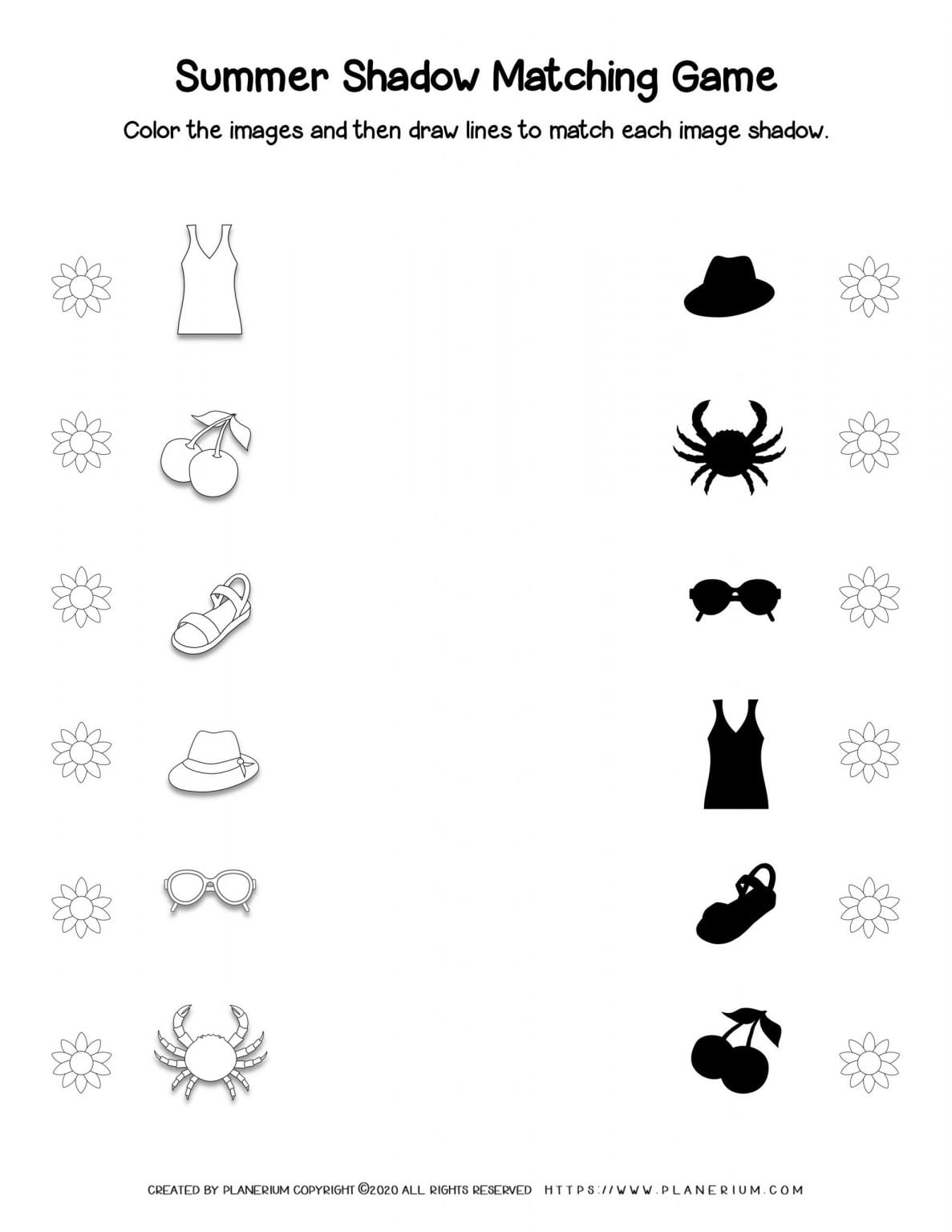 Camping Worksheet - Shadow matching | Planerium