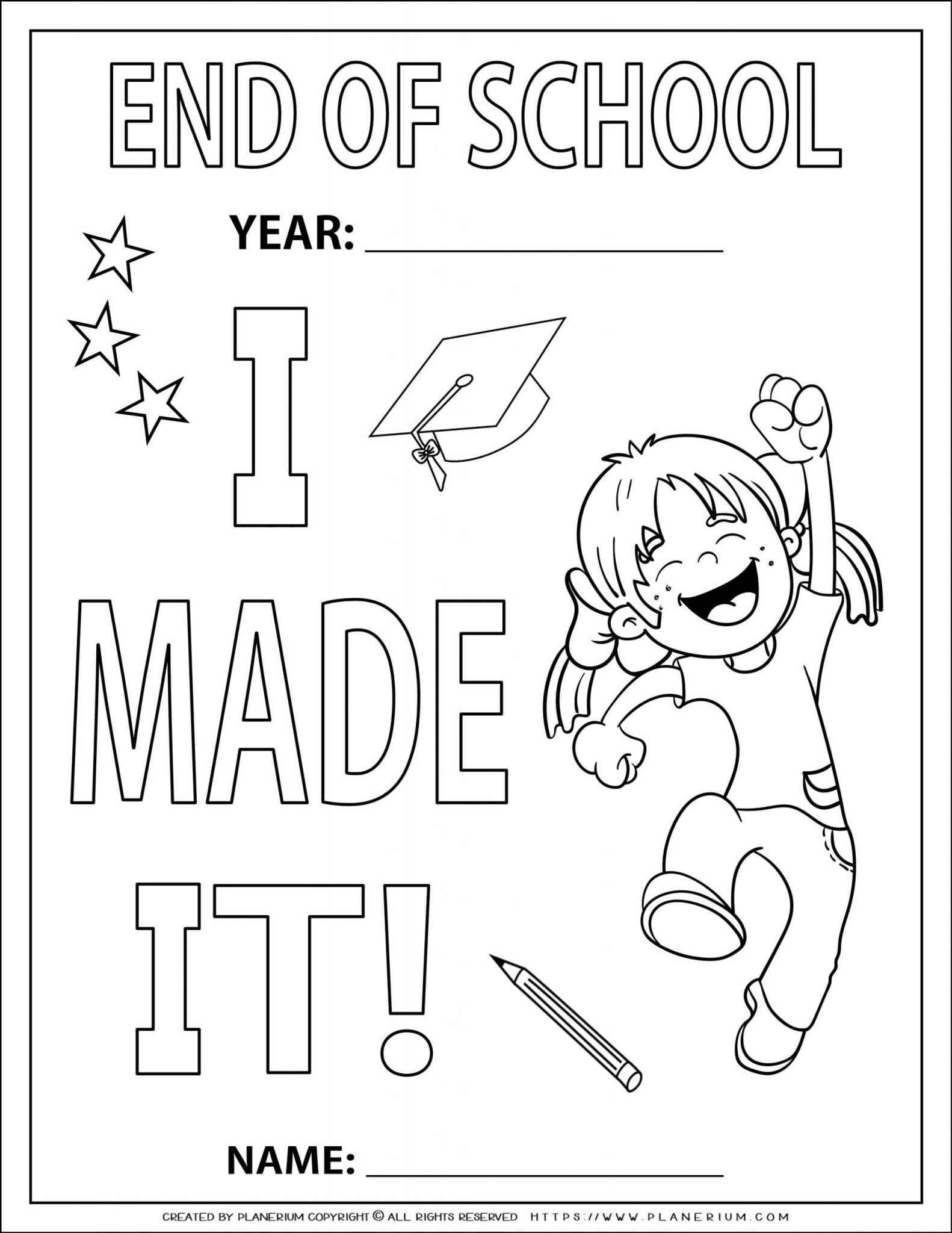 End of Year - Coloring Page - I Made It! for a Girl | Planerium