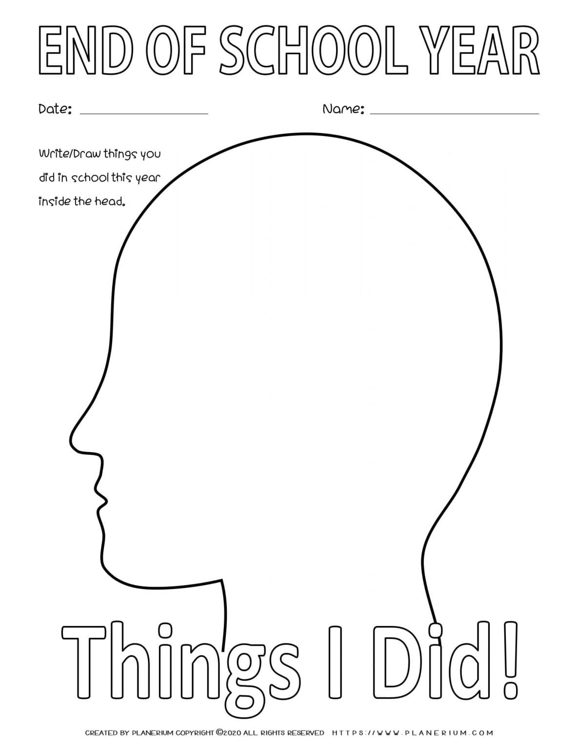 End of Year - Worksheet - Things I Did - In My head | Planerium