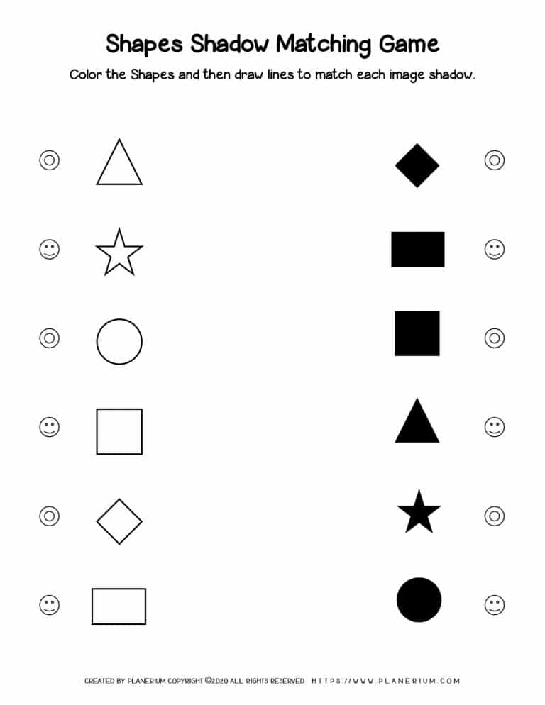 Basic Shapes - Worksheet - Shadow Matching game | Planerium
