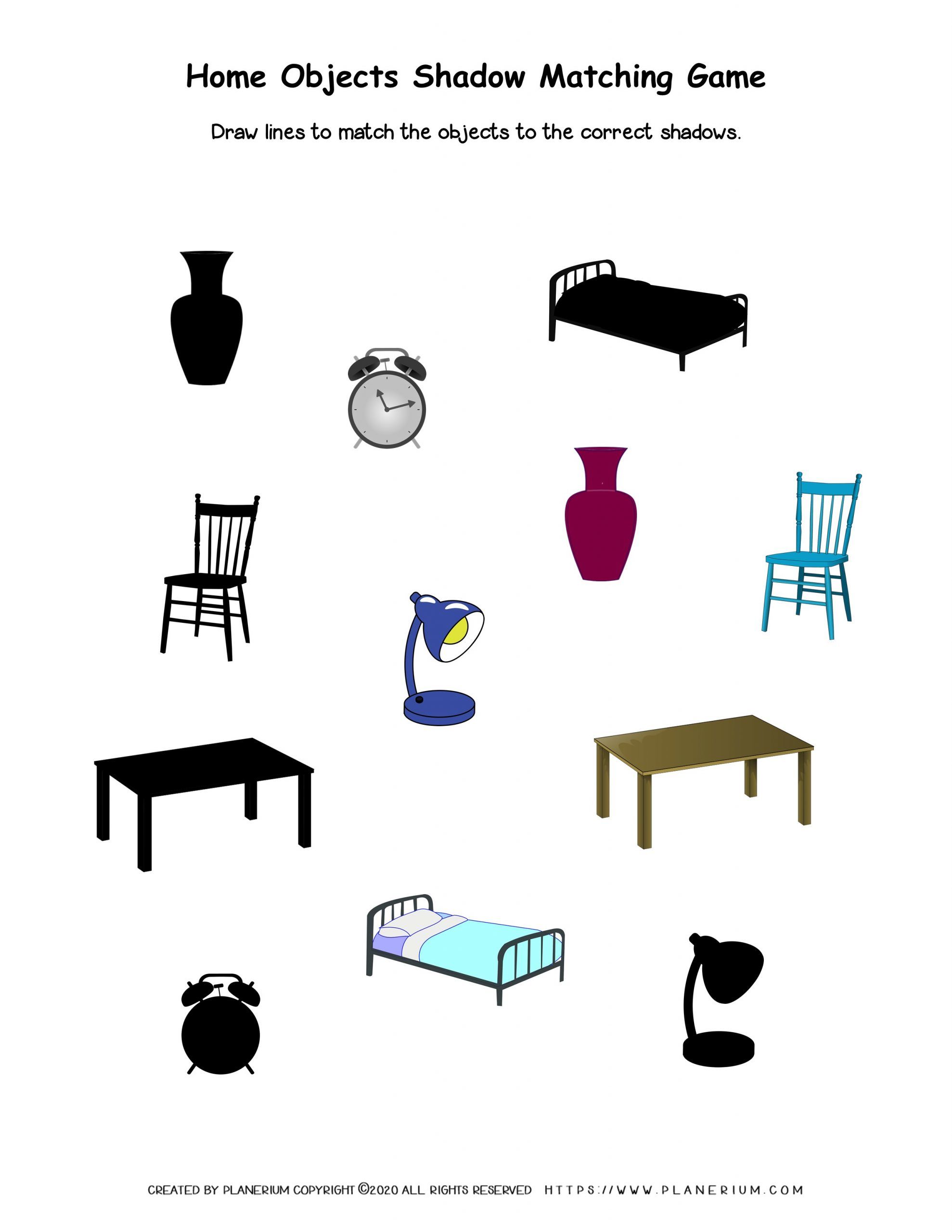 My Home - Worksheet - Home Objects Matching Game | Planerium