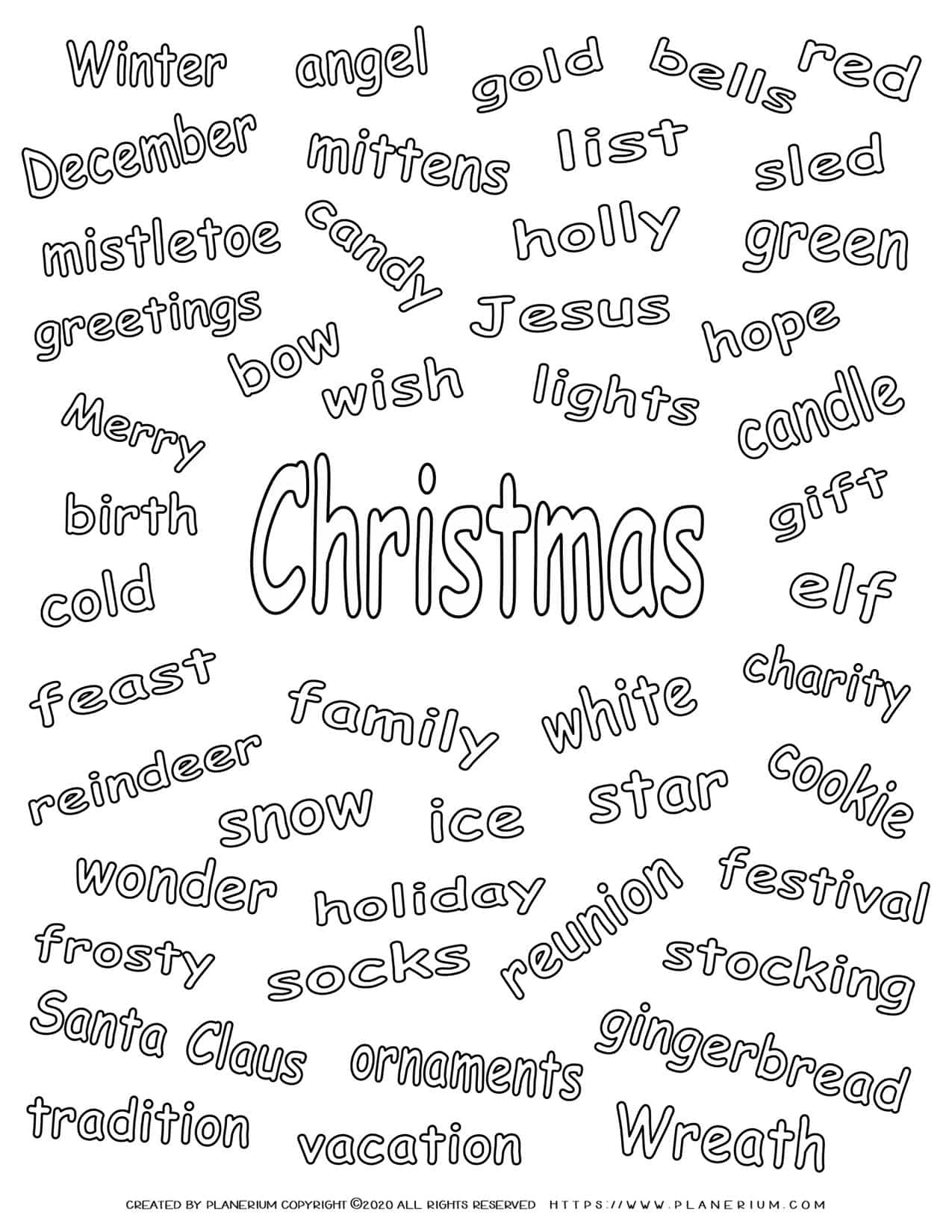 Christmas Related Words Free Coloring Page Planerium Christmas Related Words Free Coloring Page Planerium