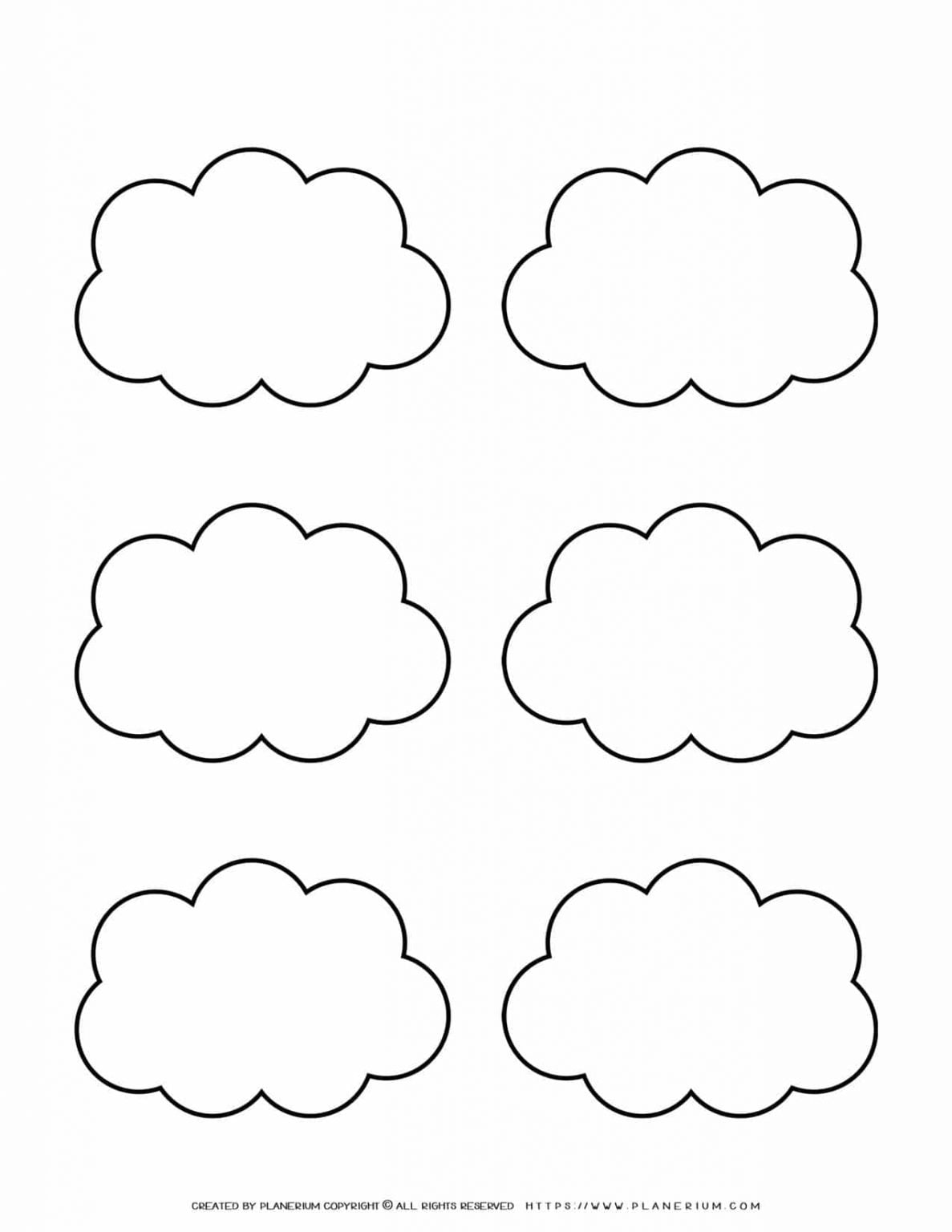 Free Six Clouds Template for Coloring & Learning