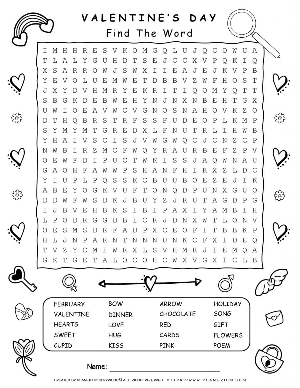 Valentine's Day Word Search with Ten Words | Planerium