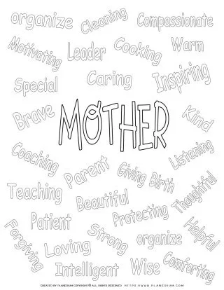 Mother's Day - Coloring Page - Related Words | Planerium