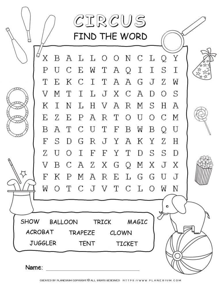 Circus Worksheet - Word Scramble | Planerium