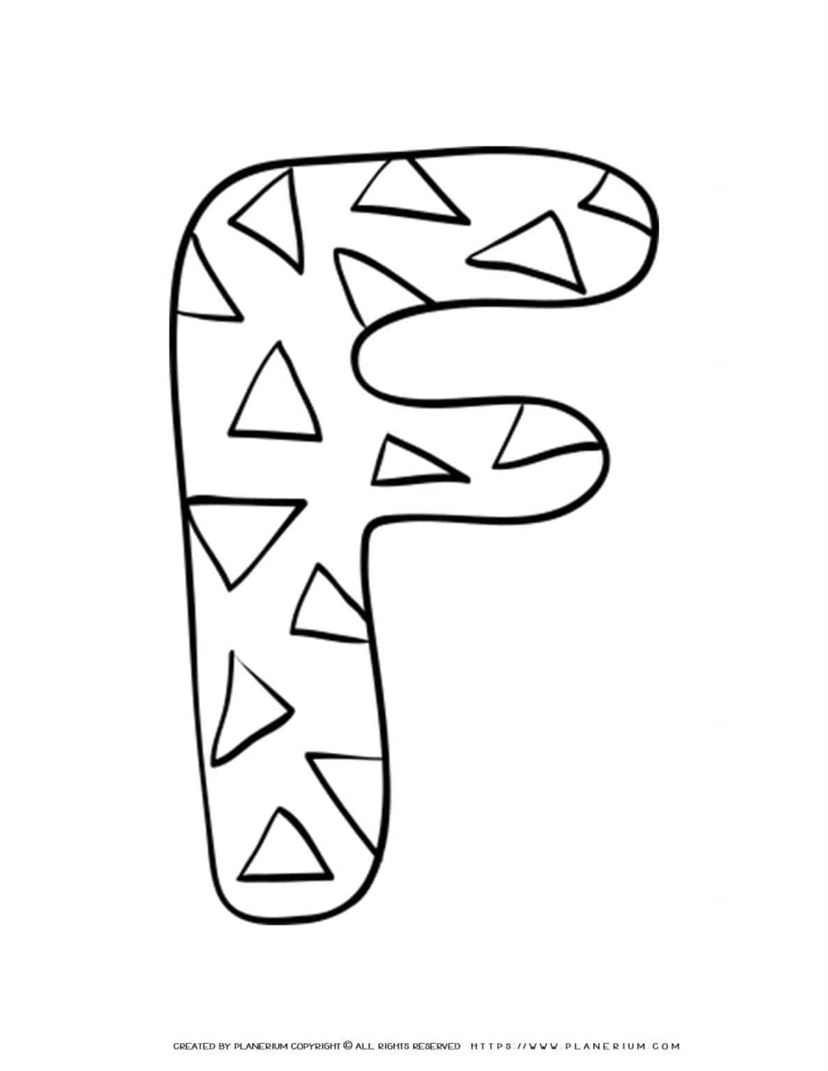 English Alphabet - Capital F with Pattern - Coloring Page | Planerium