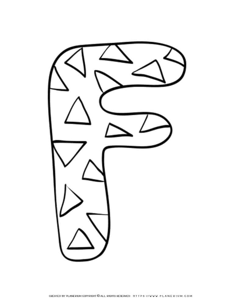 English Alphabet - Capital F with Pattern - Coloring Page | Planerium