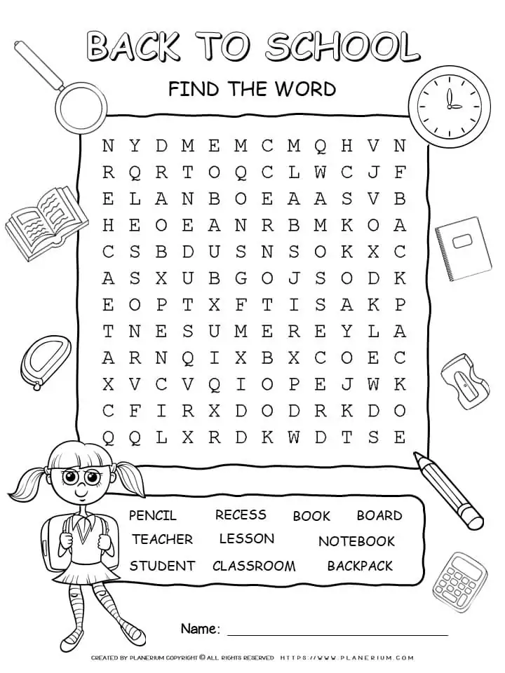 Back To School Word Search Puzzles For Kids