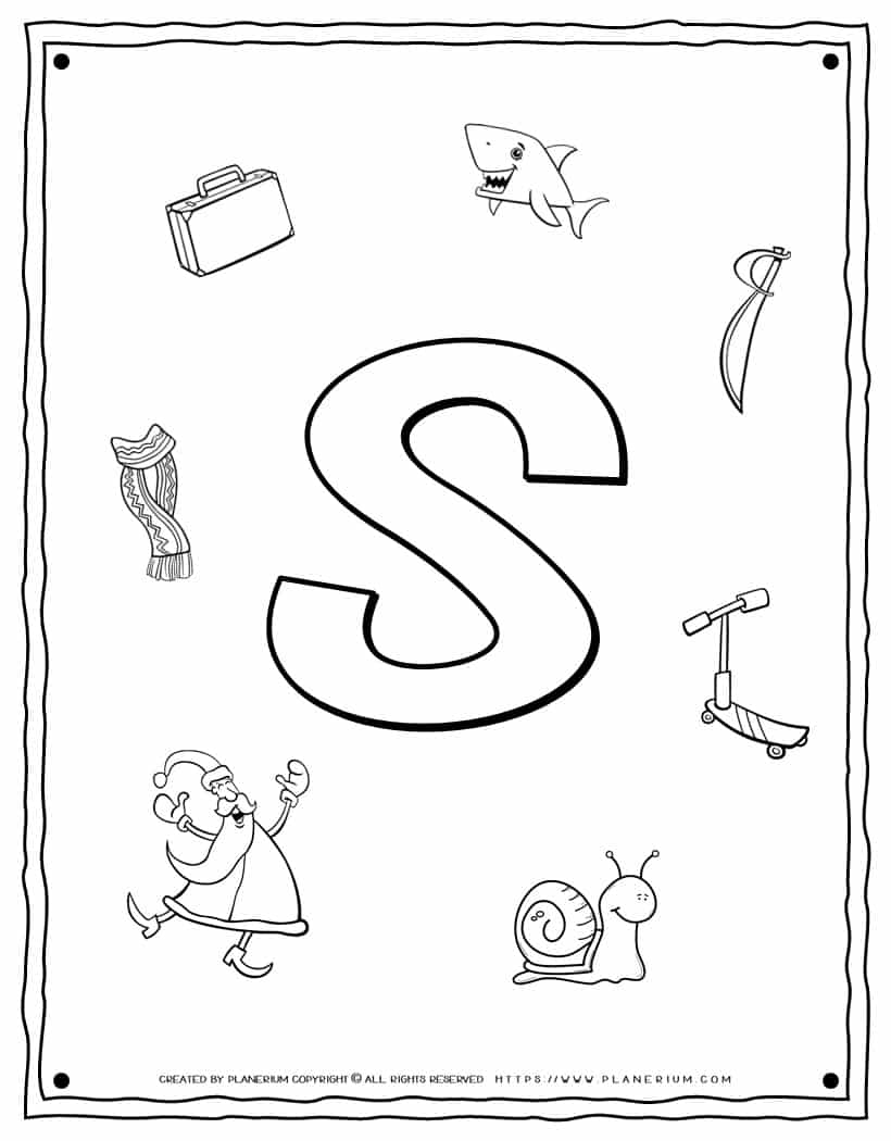 English Alphabet Things Starting With S Coloring Page Planerium