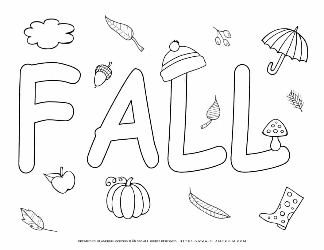 Free Fall Coloring Page for Kids - Big Fall Title Fun