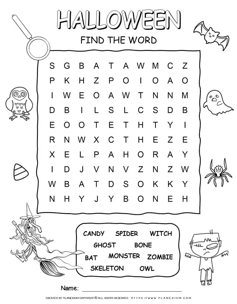 Halloween Word Search Printable with Ten Words | Planerium