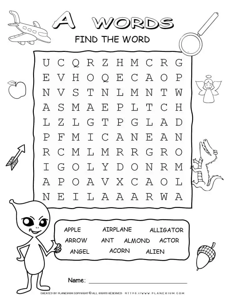 Engaging A-Letter Words Wordsearch Puzzle with Ten Words - Free ...