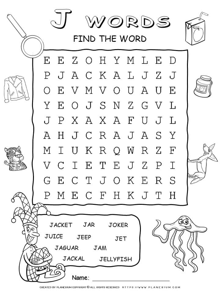 Word Search Puzzle Words That Start With J Ten Words Planerium