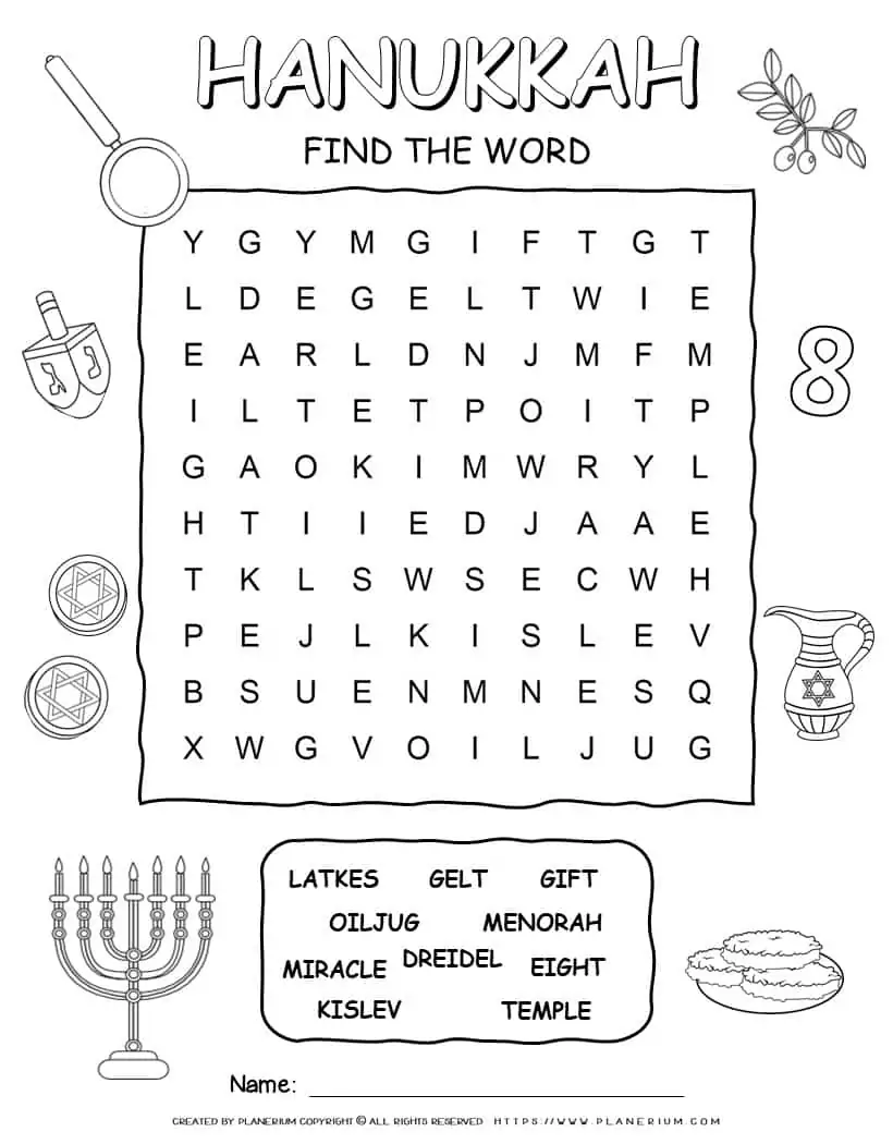 Hanukkah Word Search with Ten Words | Planerium