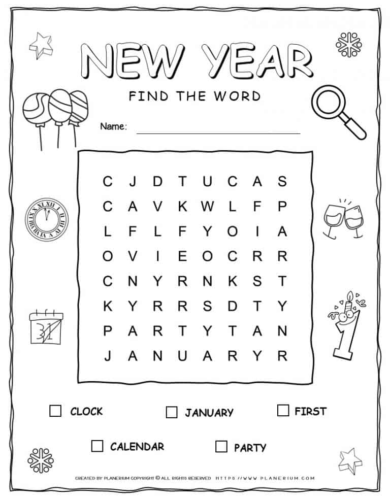 New Year Word Search Puzzle | Planerium