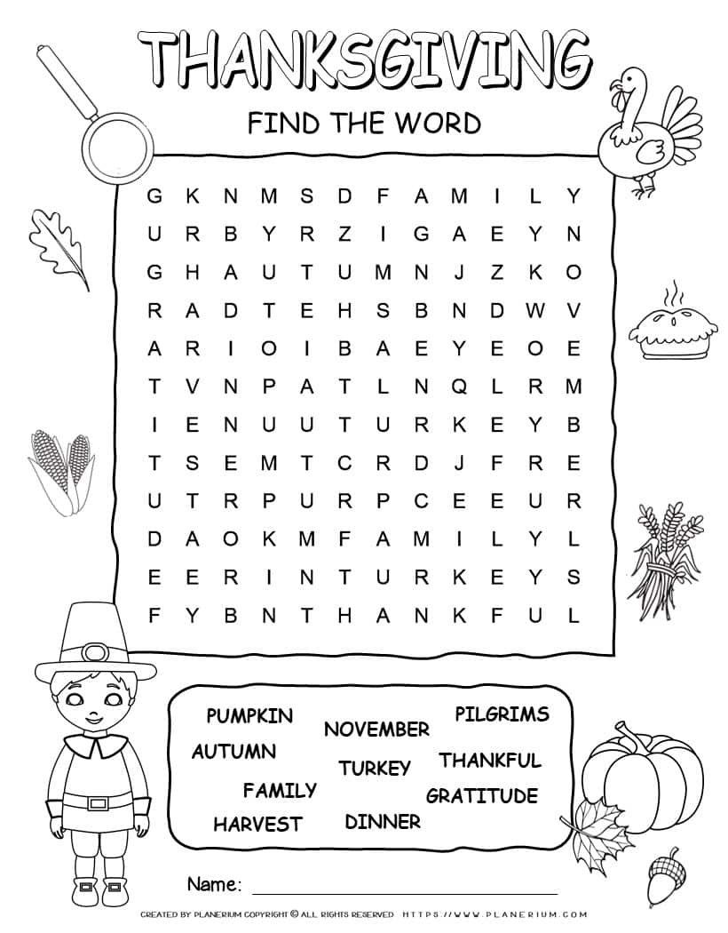 Thanksgiving Word Search With Ten Words Planerium Thanksgiving Word Search With Ten Words Planerium