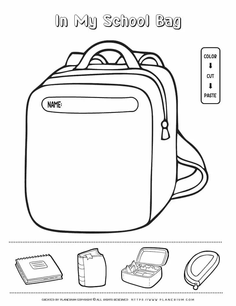 My School Bag Worksheet | Planerium