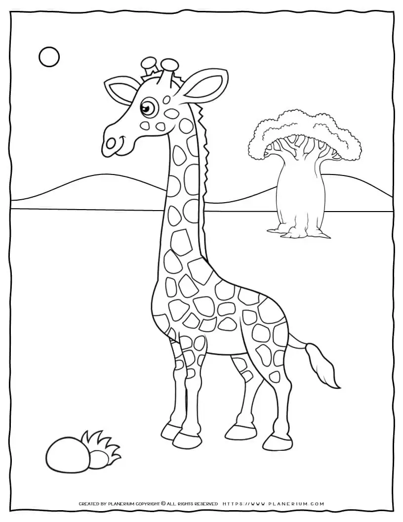 Animal Coloring Pages: Cute Giraffe Coloring Page for Kids