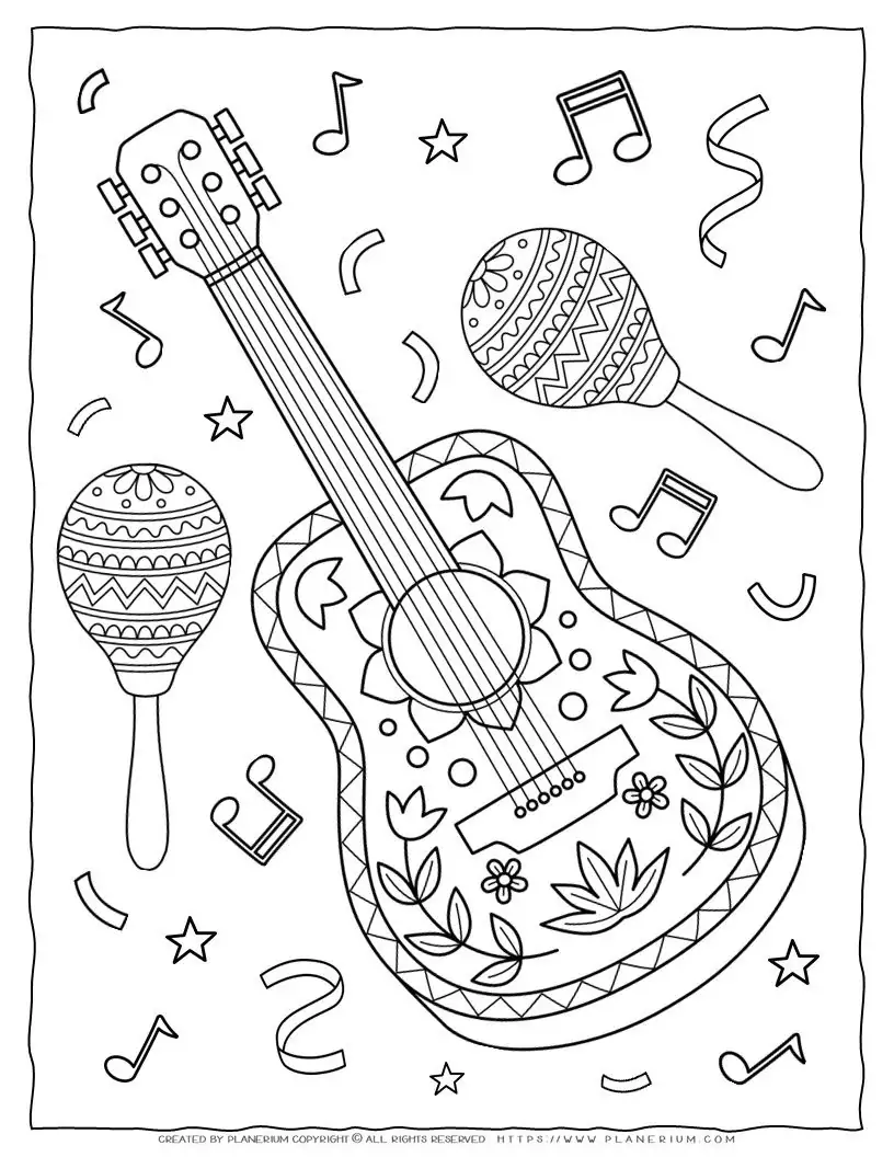 Celebrate Cinco de Mayo with Our Guitar and Maracas Coloring Page for Kids