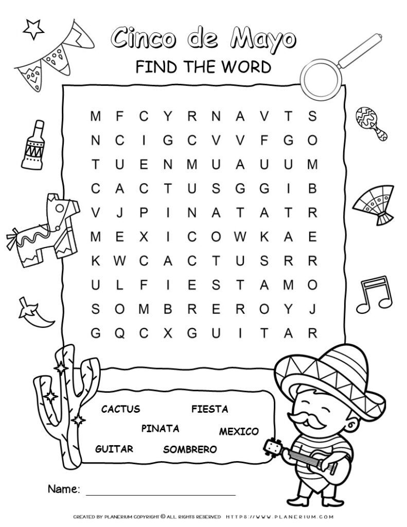 Mexico Coloring Page For Kids With Symbols