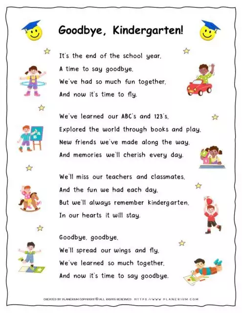 End Of Year Kindergarten Poems Last Day Of School Poems