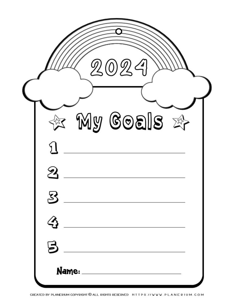 Free Printable New Year 2024 Goals Template for Kids: Prepare for ...