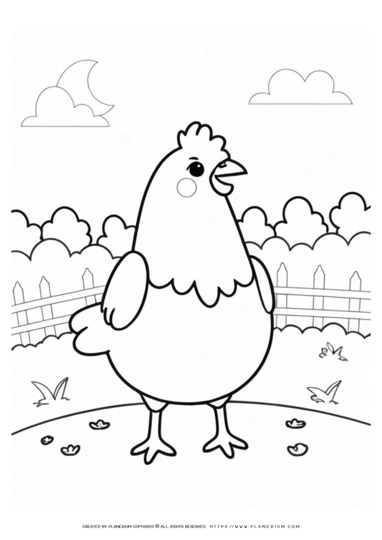Fun Chicken Coloring Page for Kids - Easy Farm Animals Activity