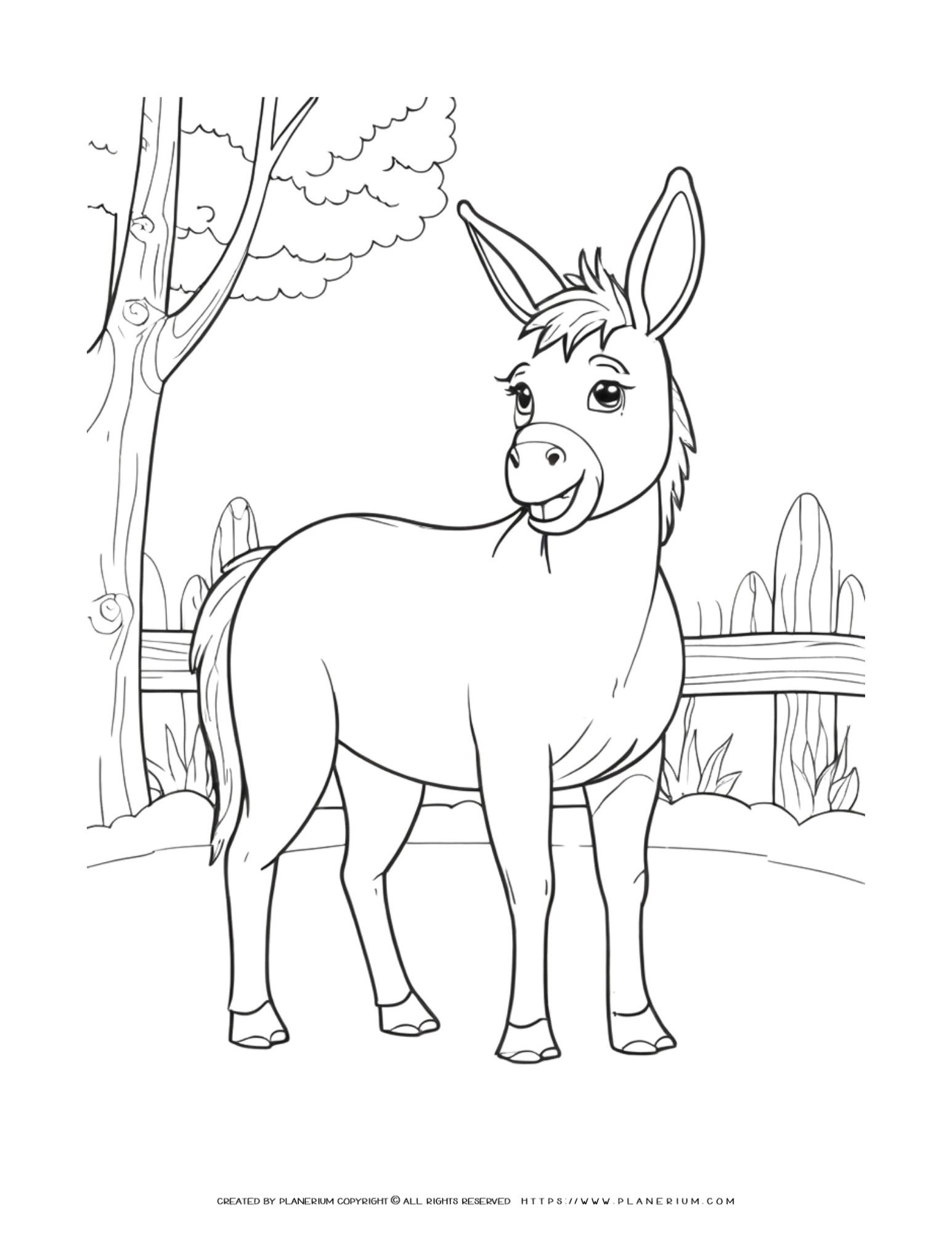 Engage Kids with Our Farm Life Coloring Page: Donkey-Standing-Simple