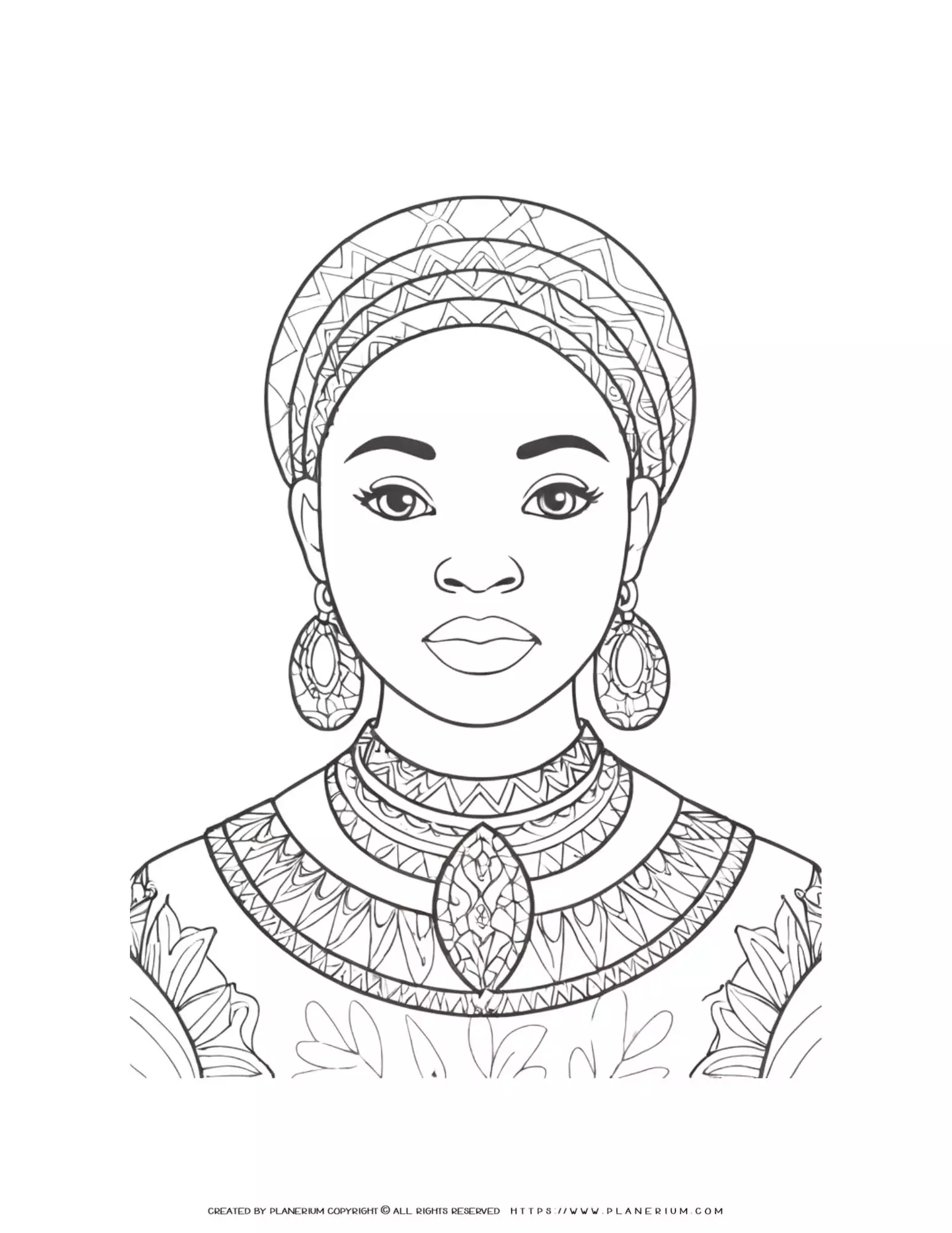Detailed African Woman Portrait Coloring Page for Adults!