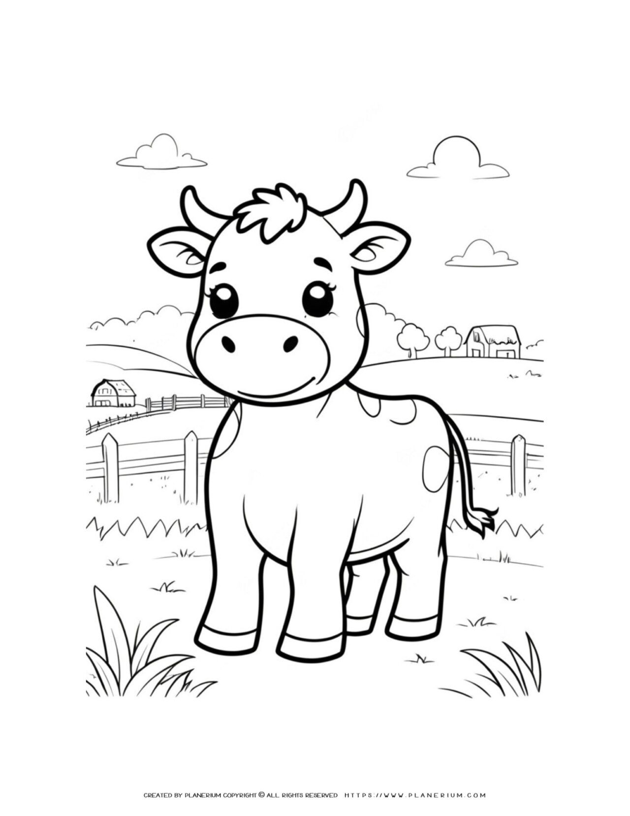 Farm Coloring Page Featuring an Adorable Baby Cow - A Fun and ...