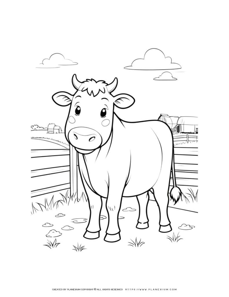Charming Cow Coloring Page for Children - Delightful Farm Coloring Activity