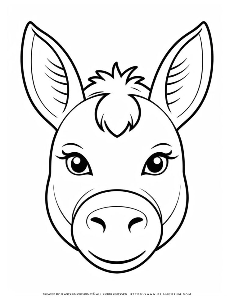 Cute Donkey Face Front View Coloring Page for Kids