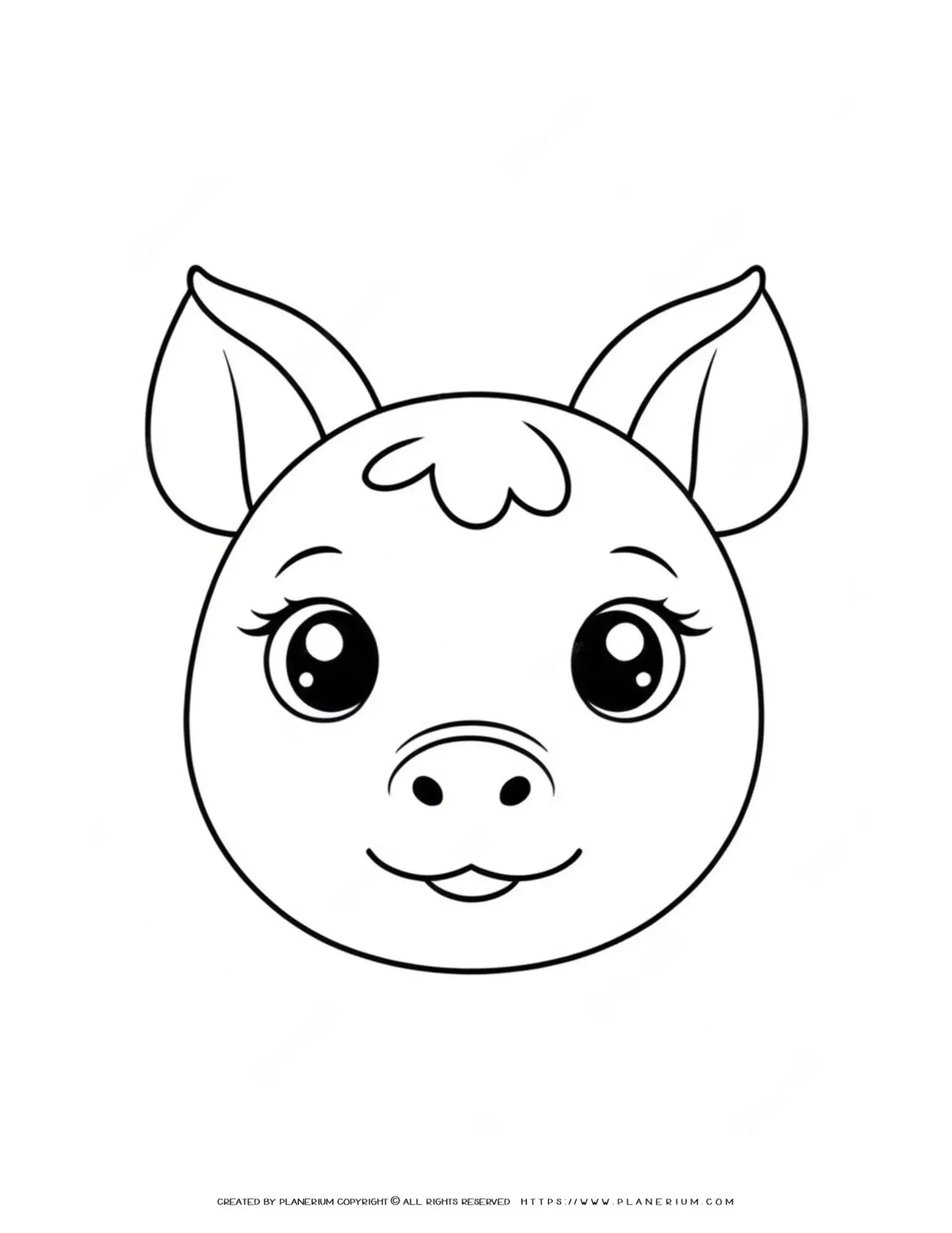 Farm Coloring Template with an Outline of a Cute Pig Face for Creative ...