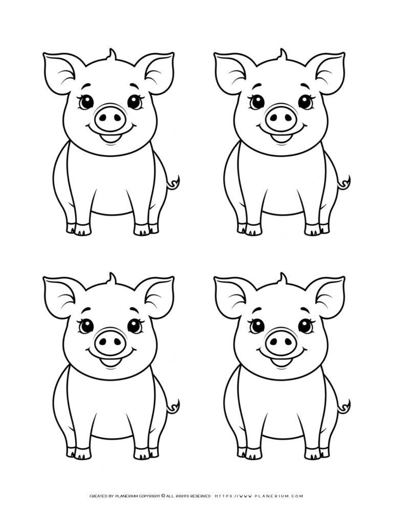 Template featuring front view outlines of four adorable and joyful baby ...