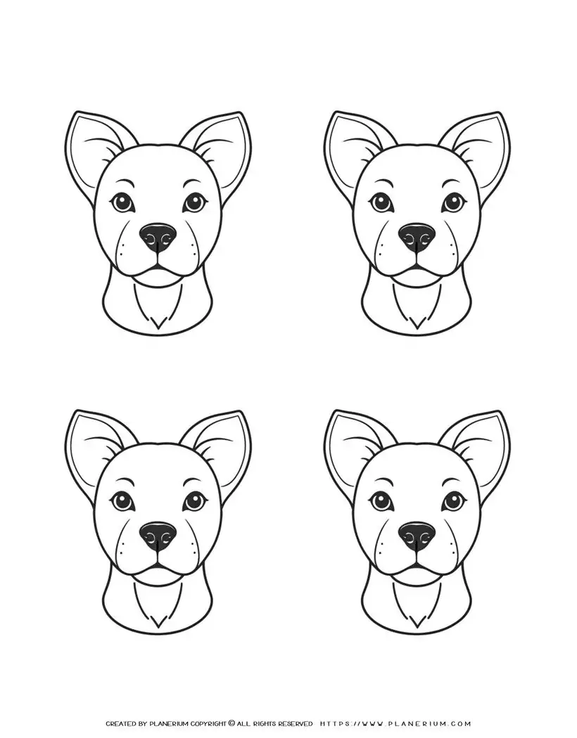 Four Dogs Portrait Outlines Illustration | Educational Resource